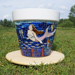 Custom Made Mosaic Planter With Mermaids an Seahorses - Etsy