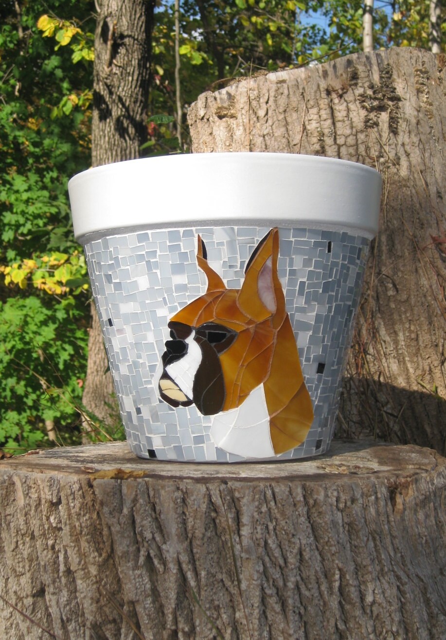 Custom Made Mosaic Planter With Boxer - Etsy