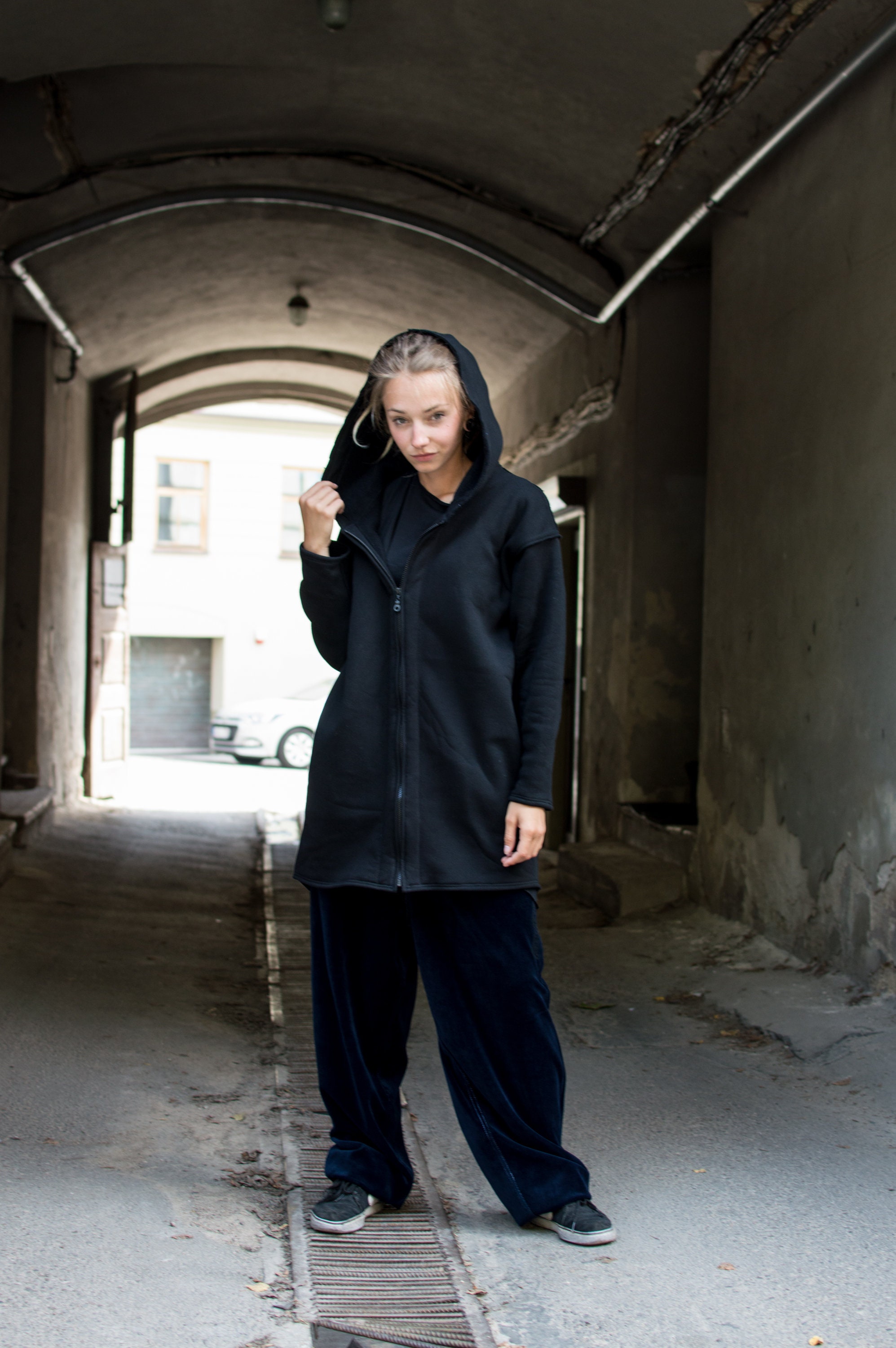Black Big Hood Hoodie for Man Woman, Black Oversized Zip Black Big Hood Hoodie for Man Woman, Black Oversized Zip