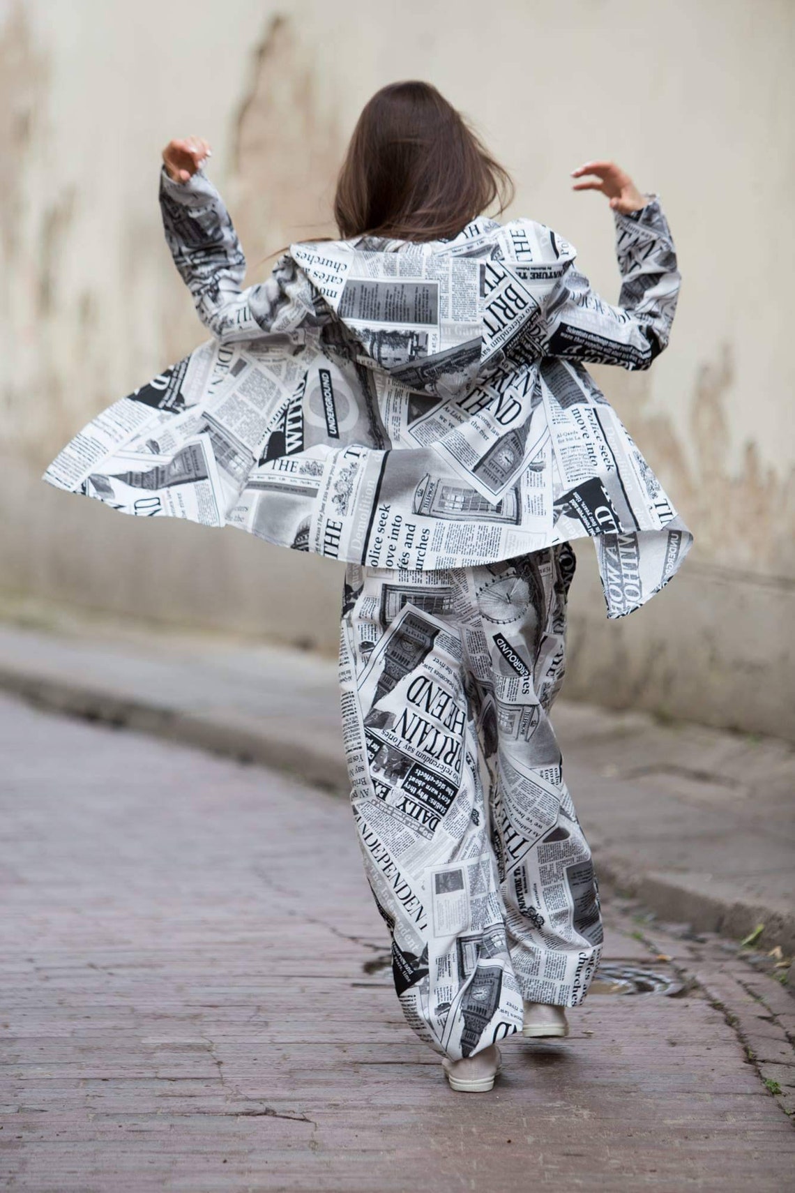 Newspaper Print Unisex Pants, Fashion Clothing, Baggy Low Waisted ...