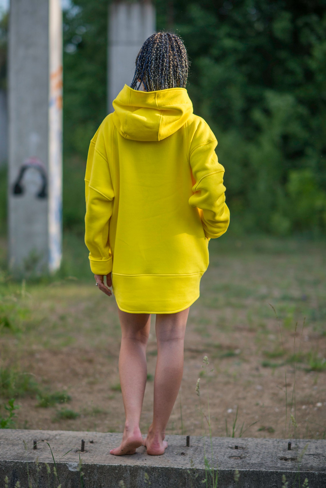 Yellow Hoodie Oversized Bright Yellow Cotton Hoodie Big Hood | Etsy