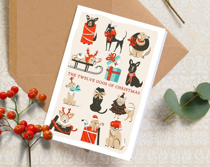 Dog Christmas Cards 'the 12 Dogs of Christmas' Dog Lover Christmas Card ...