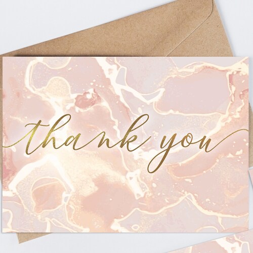 Pack of 10 Pastel Blue & Gold Marbled Ink Thank You / Note - Etsy