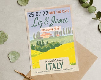 Vintage Mediterranean Destination Postcard Wedding Save the | Etsy