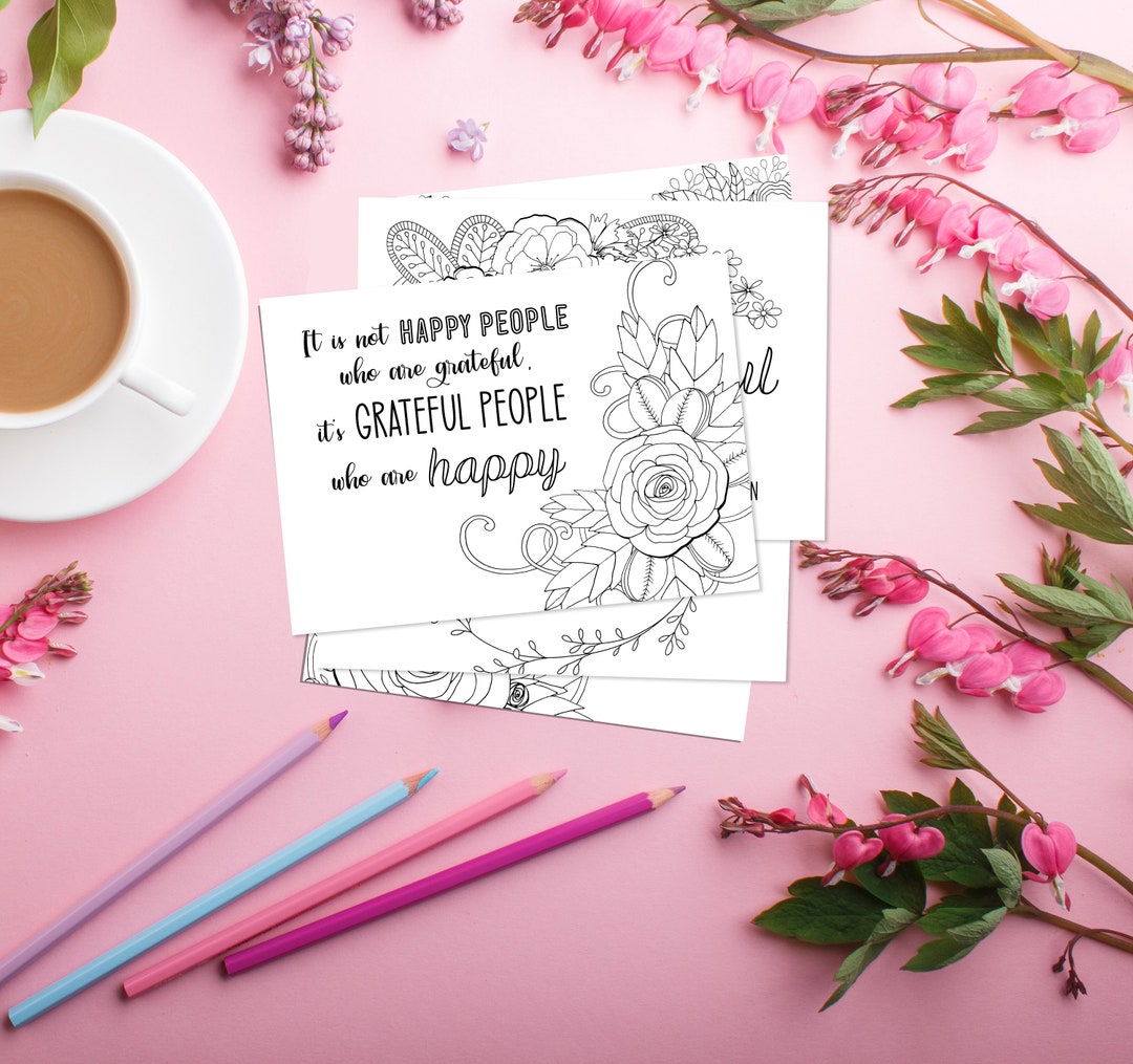 Gratitude Gratefulness Mindfulness Colouring Colour in Note Cards Thank ...
