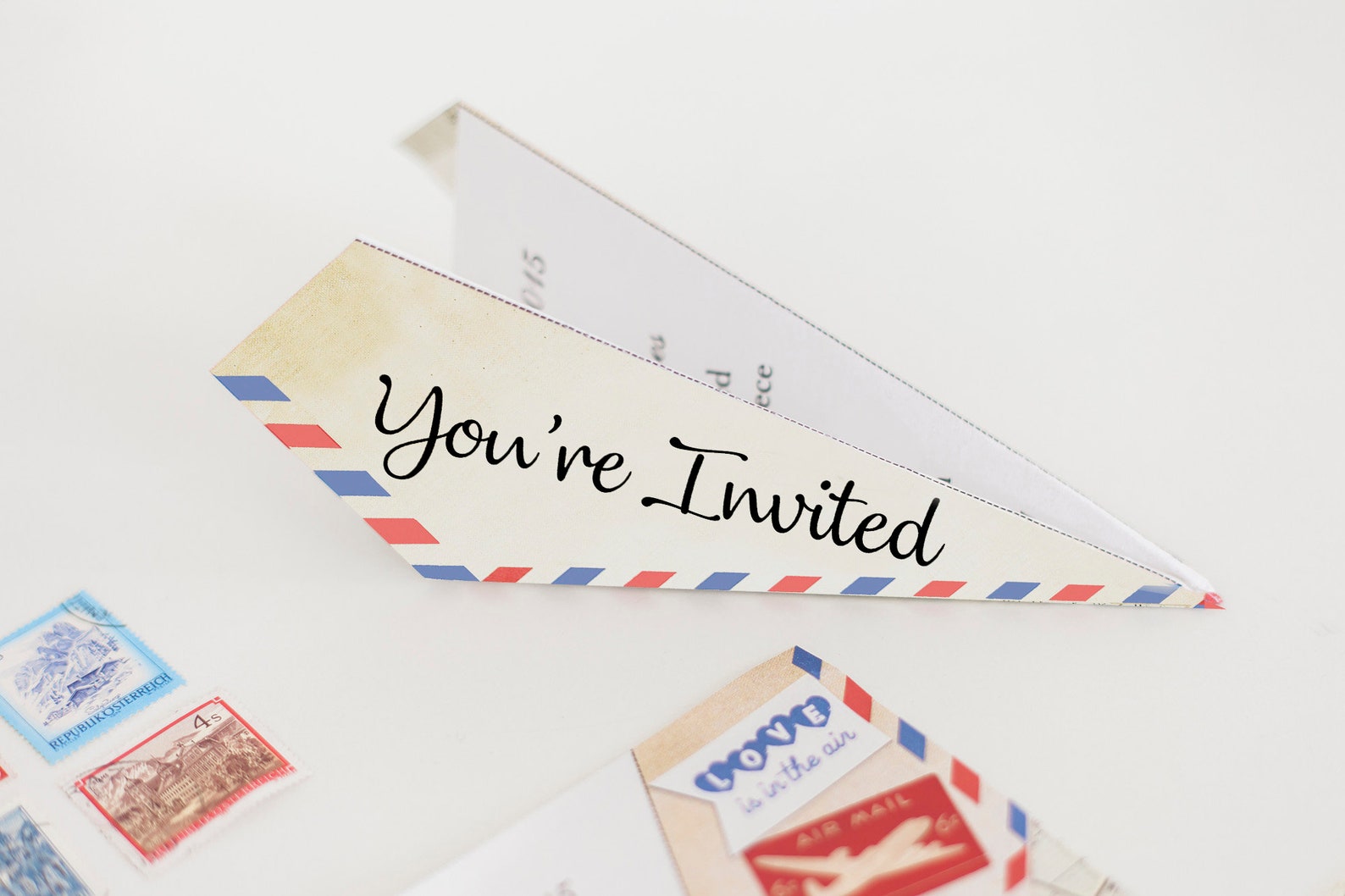 Vintage Airmail Wedding Invitation Paper Airplane & Envelopes - Etsy UK