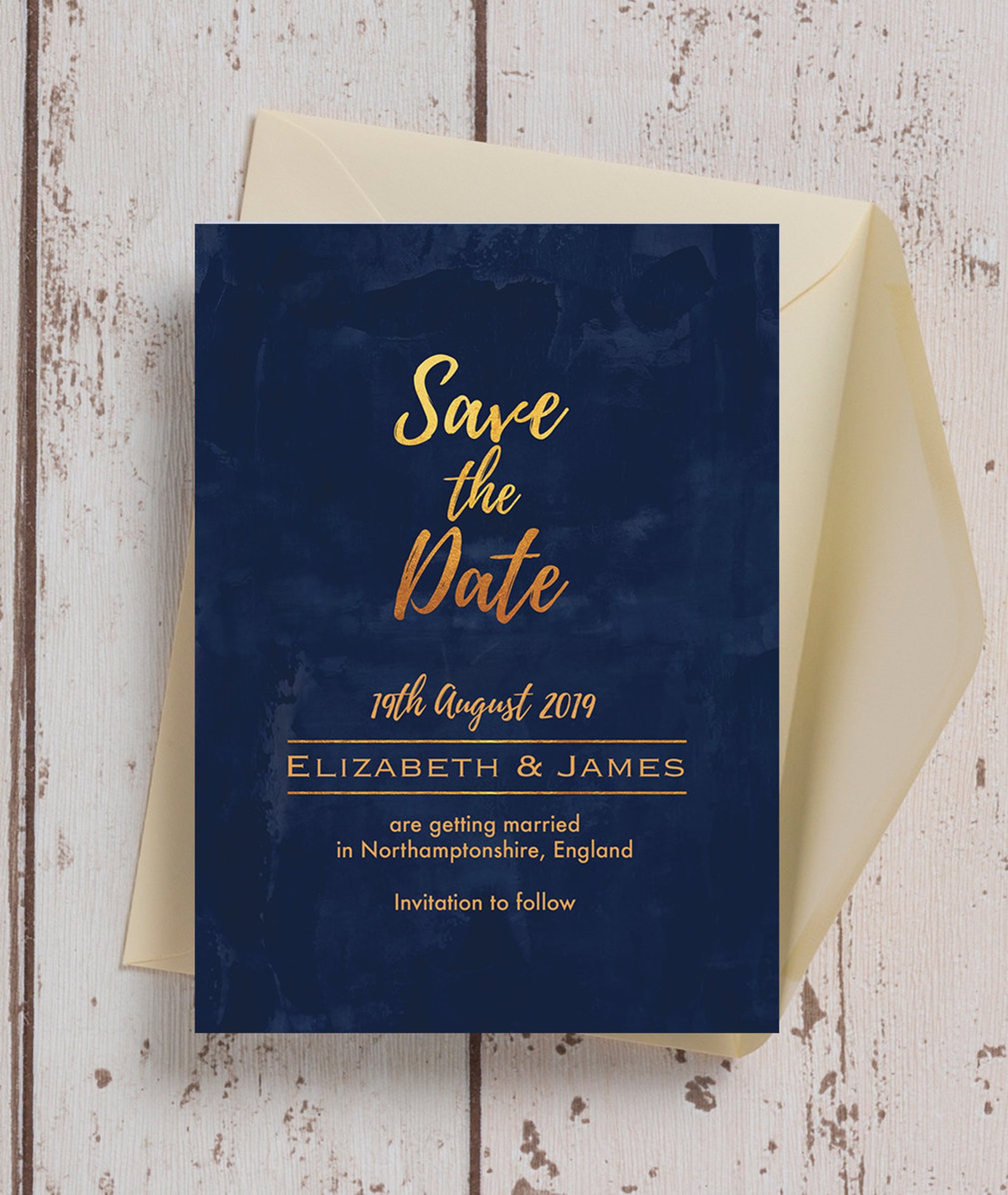 Navy Blue and Gold Wedding Save the Date Cards & Envelopes | Etsy