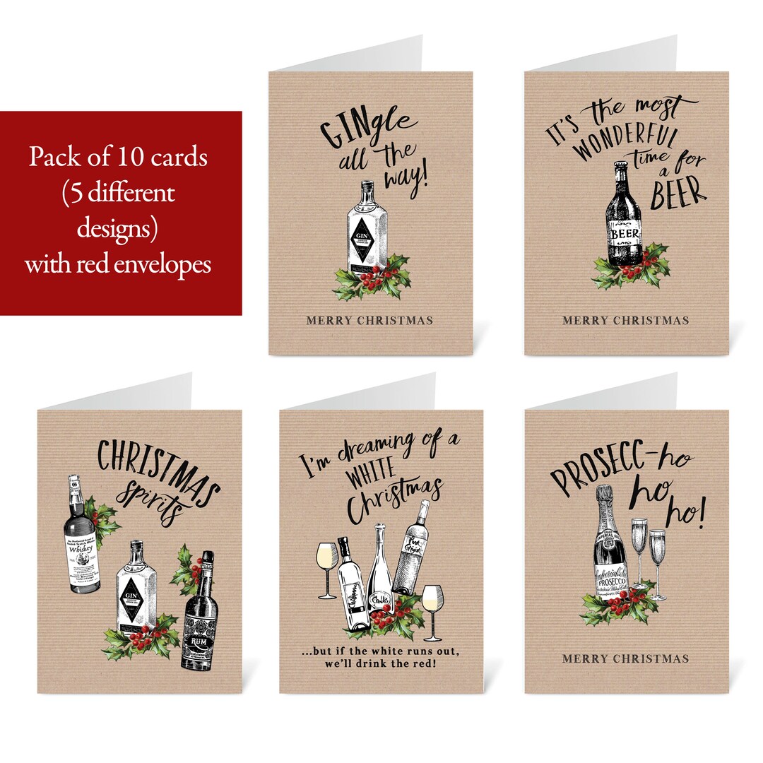 Alcohol, Booze Themed Novelty Christmas Cards, Gin, Prosecco, Wine ...