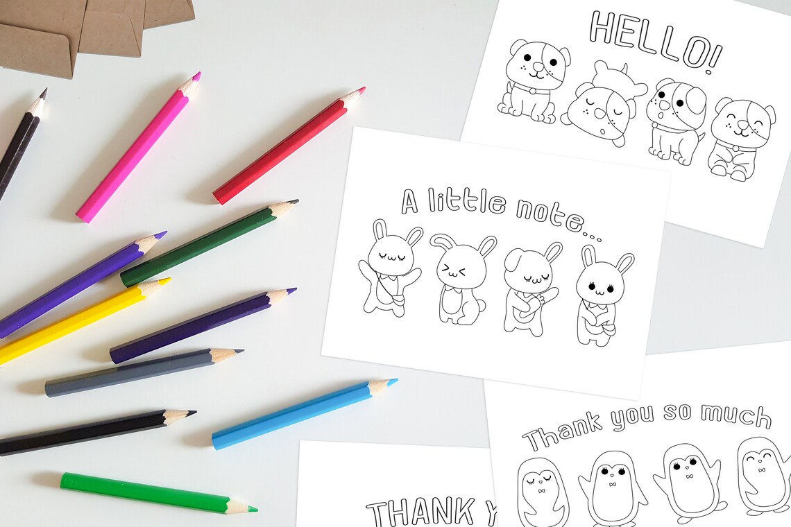 Kids Childrens Colouring Colour in Note Cards Thank You Cards - Etsy