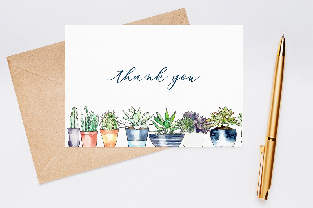 Pack of 10 Cactus, Succulents, Plants Thank You / Note Cards With ...