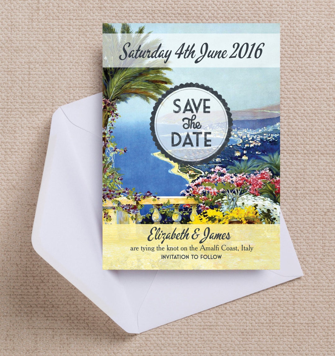 Vintage Mediterranean Destination Postcard Wedding Save the - Etsy