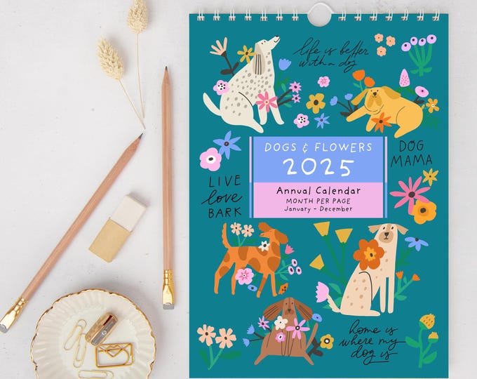Dog Calendar 2025, Illustrated Dogs, A4, Personalised Gift, Dogs and ...