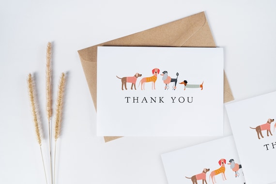 Dog Themed Flat or Folded Thank You / Note Cards With | Etsy