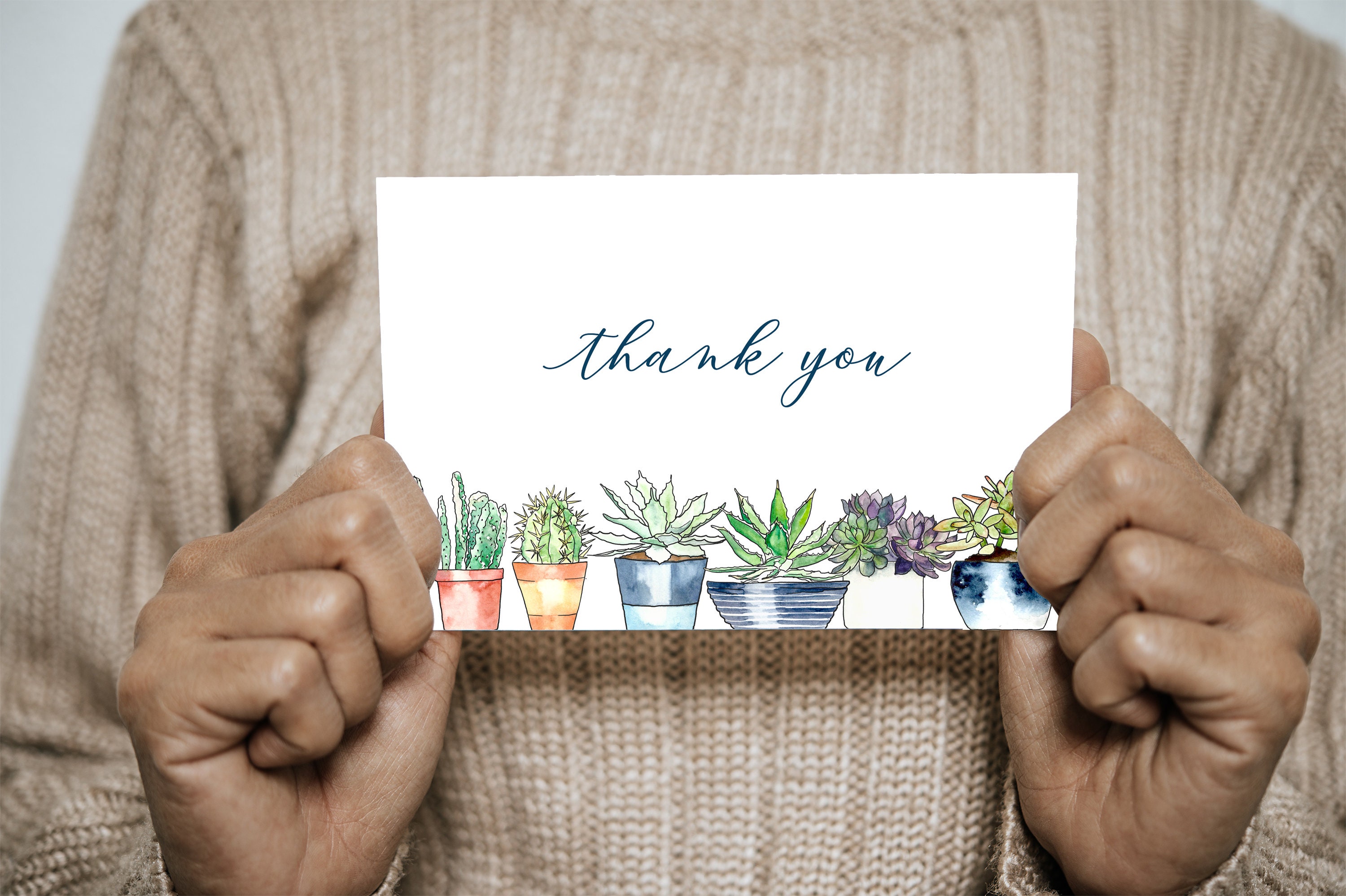 Pack of 10 Cactus Succulents Plants Thank You / Note Cards | Etsy
