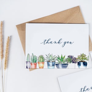 Pack of 10 Cactus, Succulents, Plants Thank You / Note Cards With ...