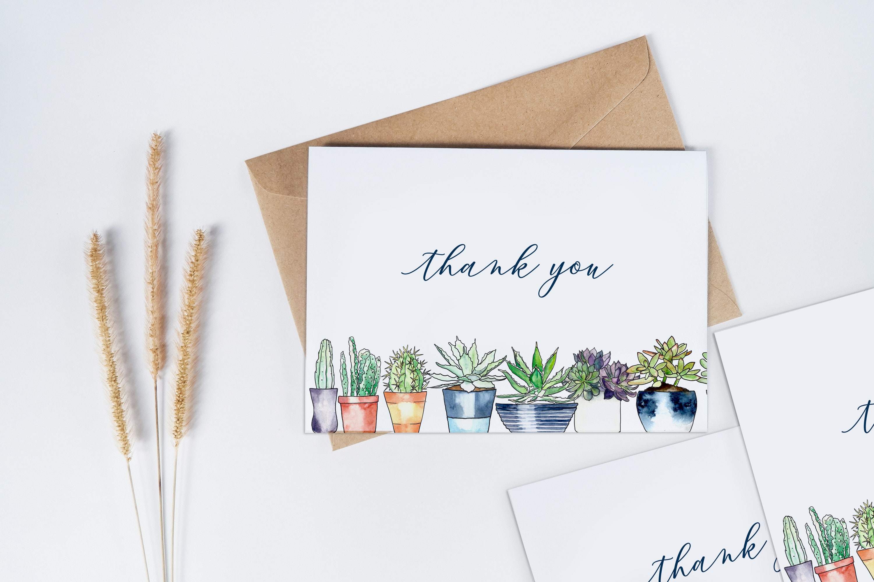 Pack of 10 Cactus Succulents Plants Thank You / Note Cards | Etsy
