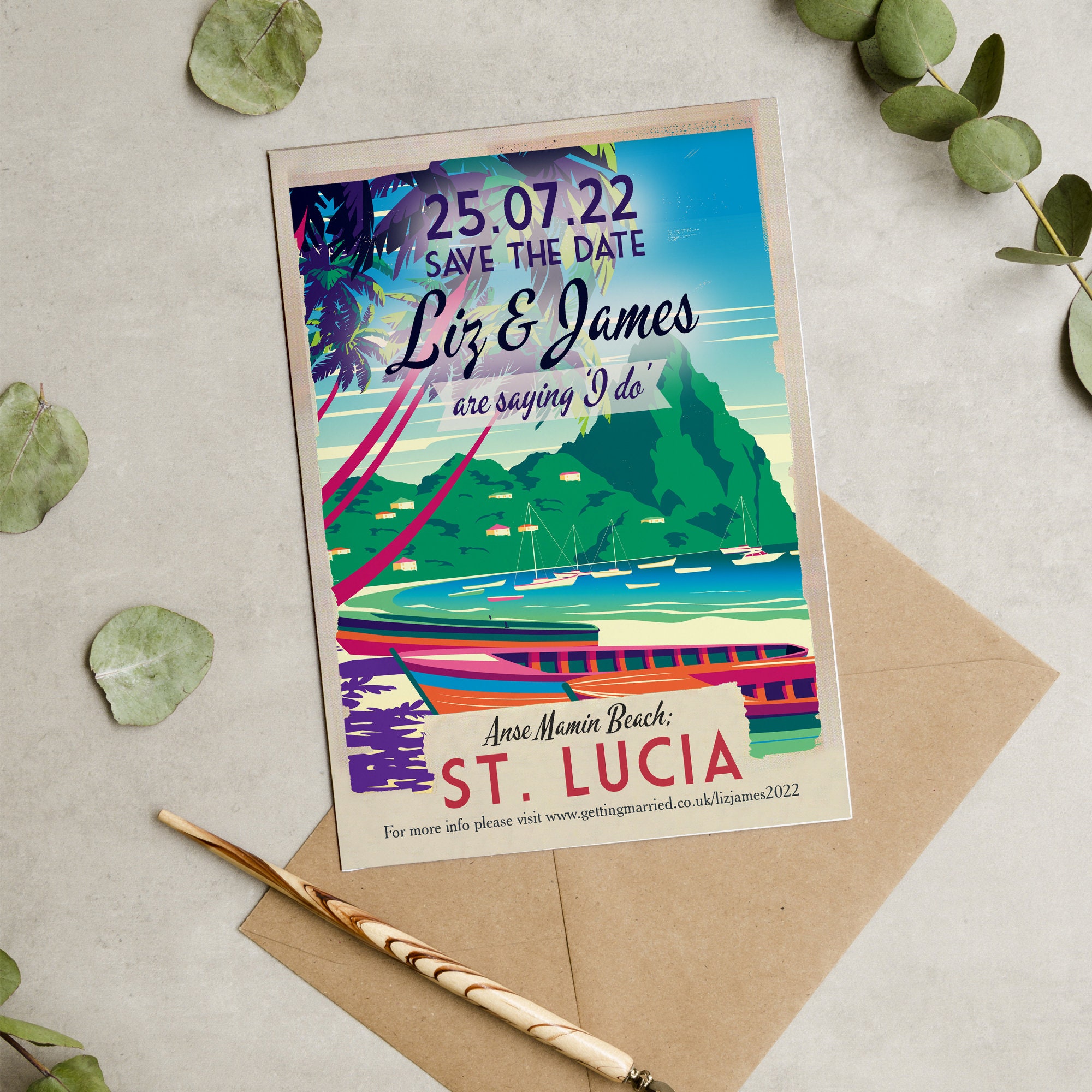 St Lucia Beach Vintage Postcard Destination Wedding Save the | Etsy