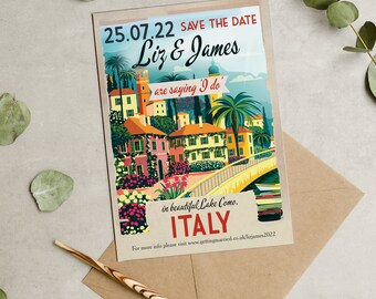 Vintage Mediterranean Destination Postcard Wedding Save the | Etsy