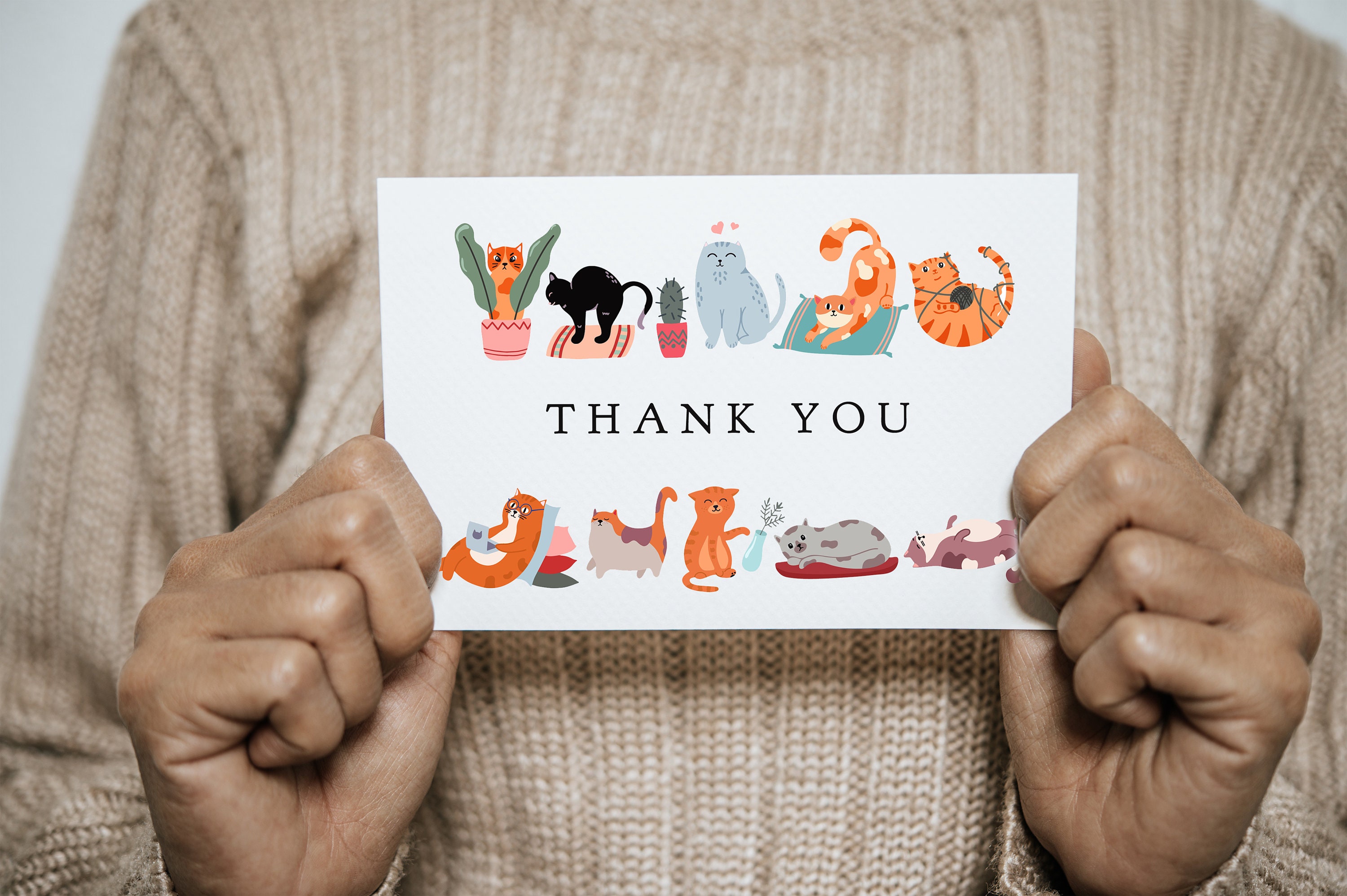Pack of 10 Cat Themed Thank you / Note cards with Envelopes | Etsy