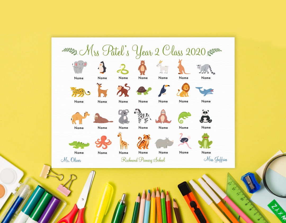 Class Print, Pupil Print, Wild Animals School Leavers Class of 2023 A5 ...
