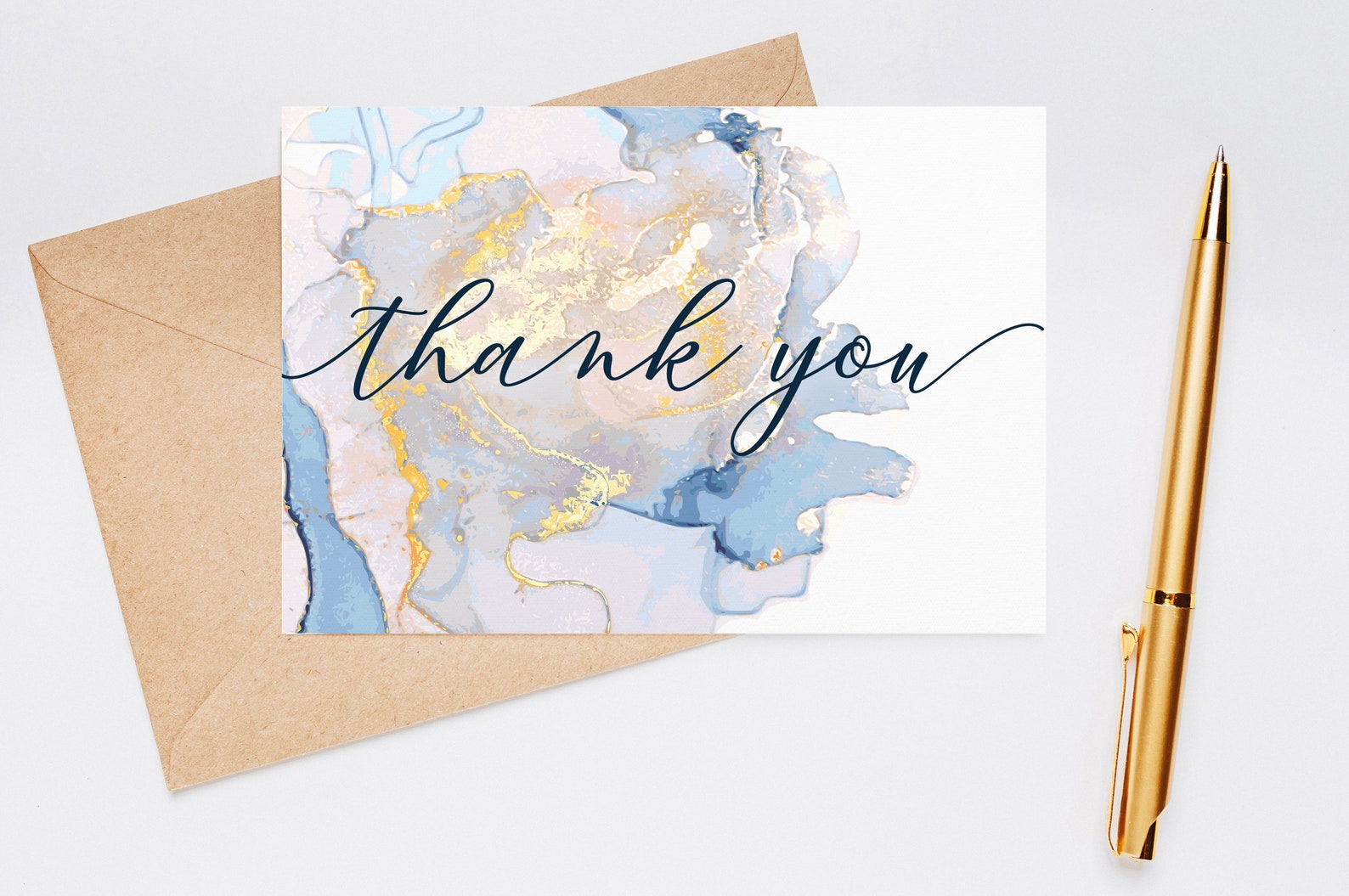 Pack of 10 Pastel Blue & Gold Marbled Ink Thank You / Note - Etsy