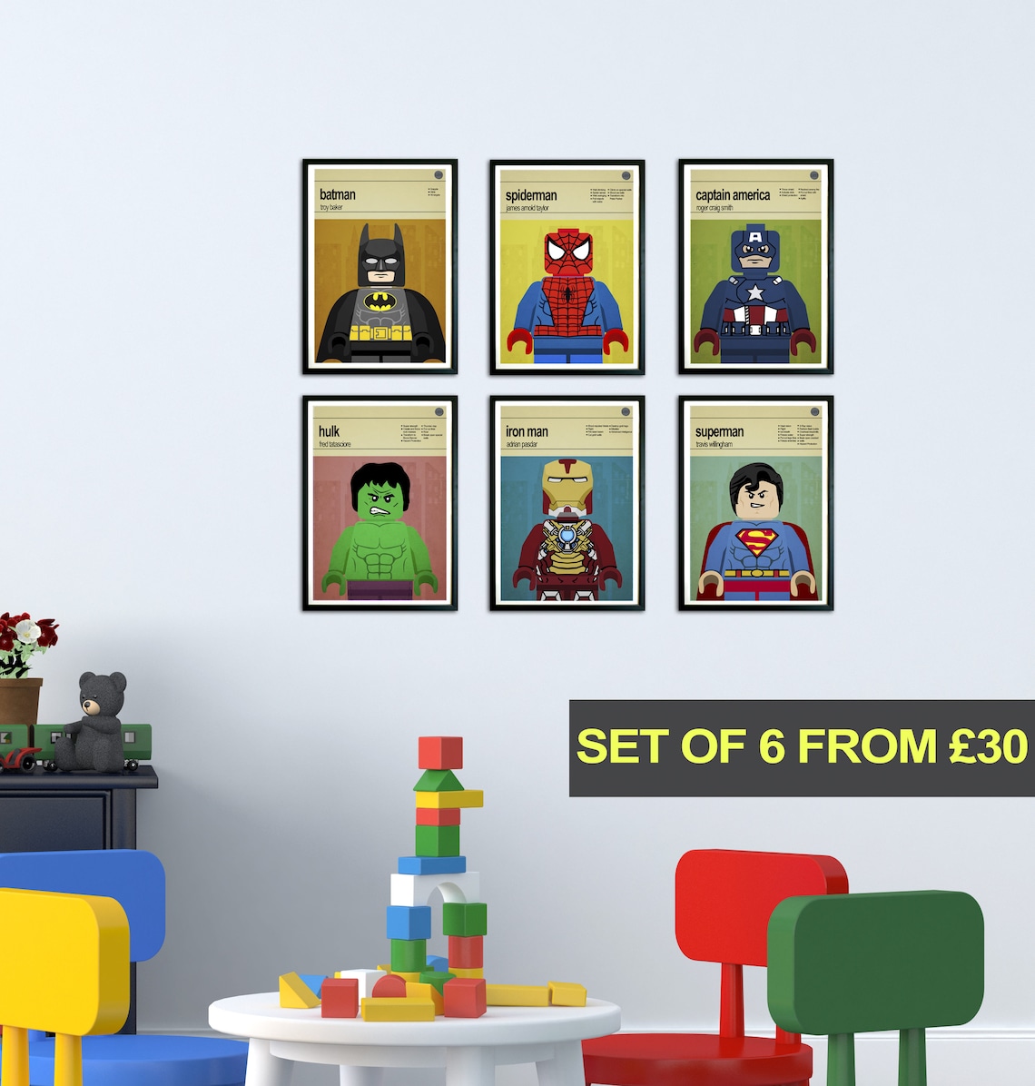 Superhero Wall Art Set of 6 Prints Boys Room Decor - Etsy UK