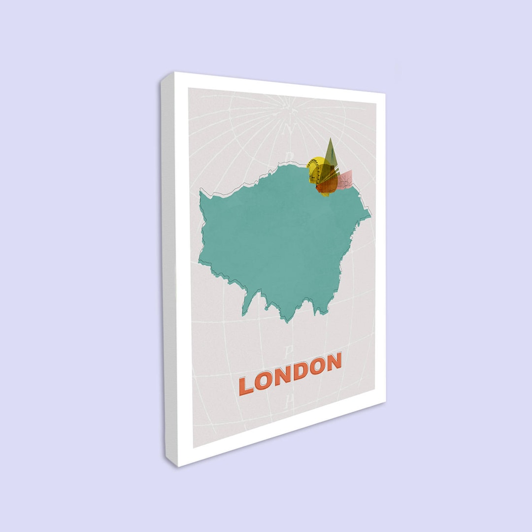 London Print, London Map, Canvas Print, Wall Art Print, Mid Century ...