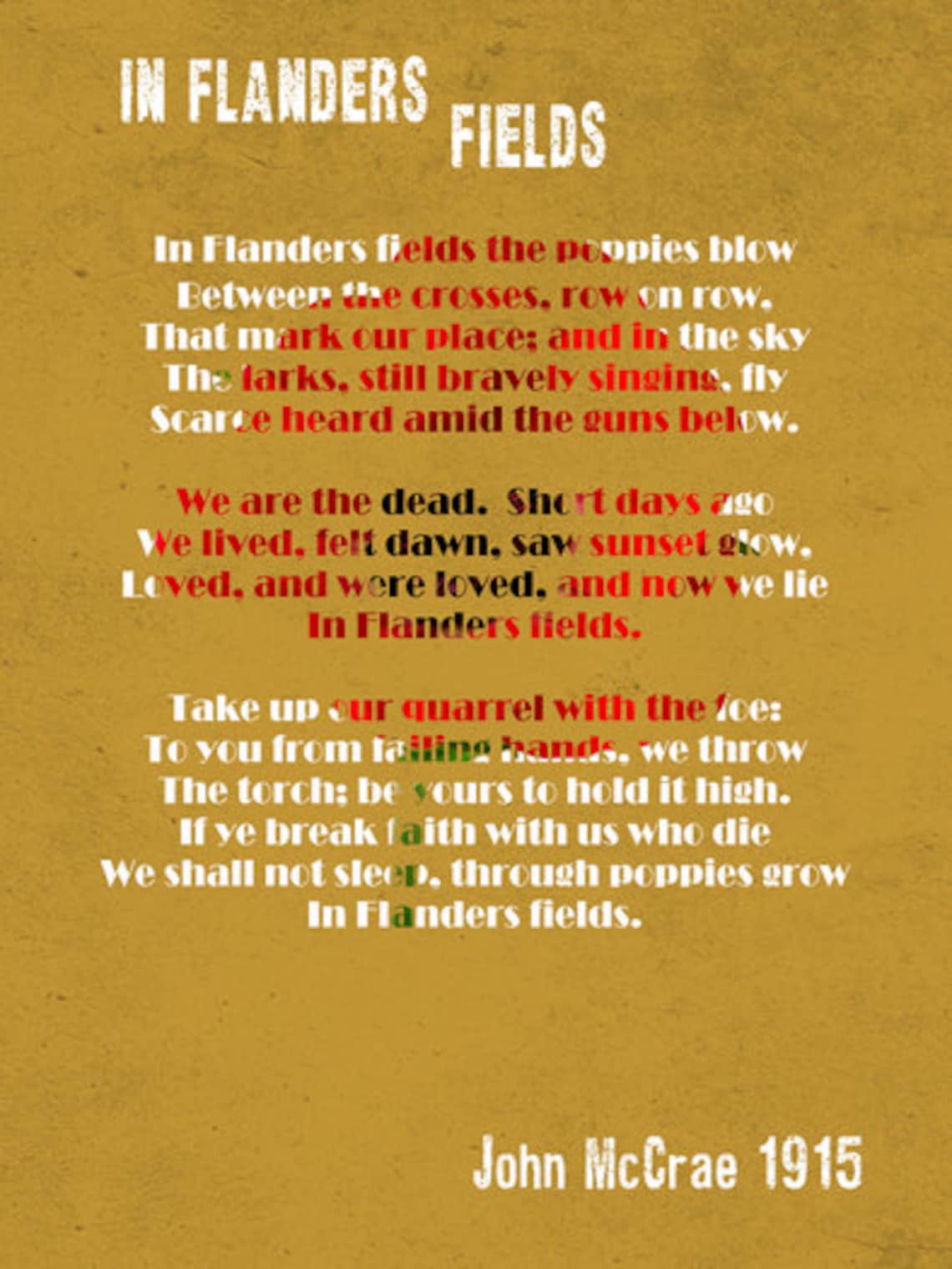Typography Print in Flanders Fields Poem John Mccrae. Poem - Etsy Australia