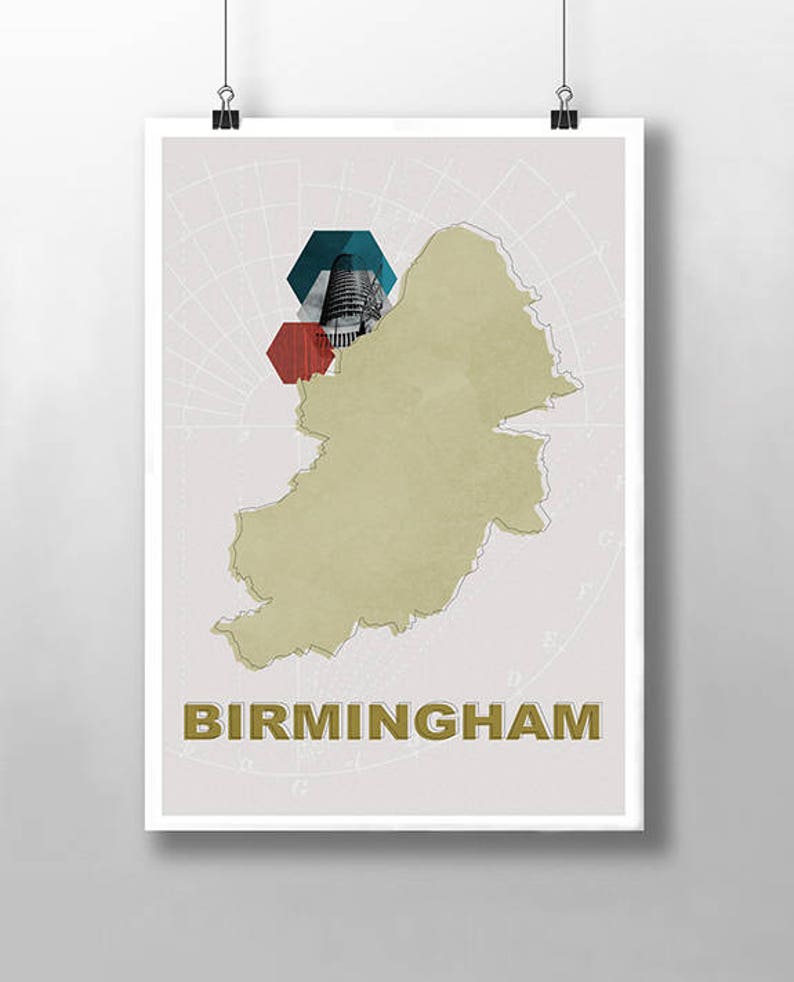 Printable Art, Birmingham City Map, Mid Century Modern Print, City Map ...