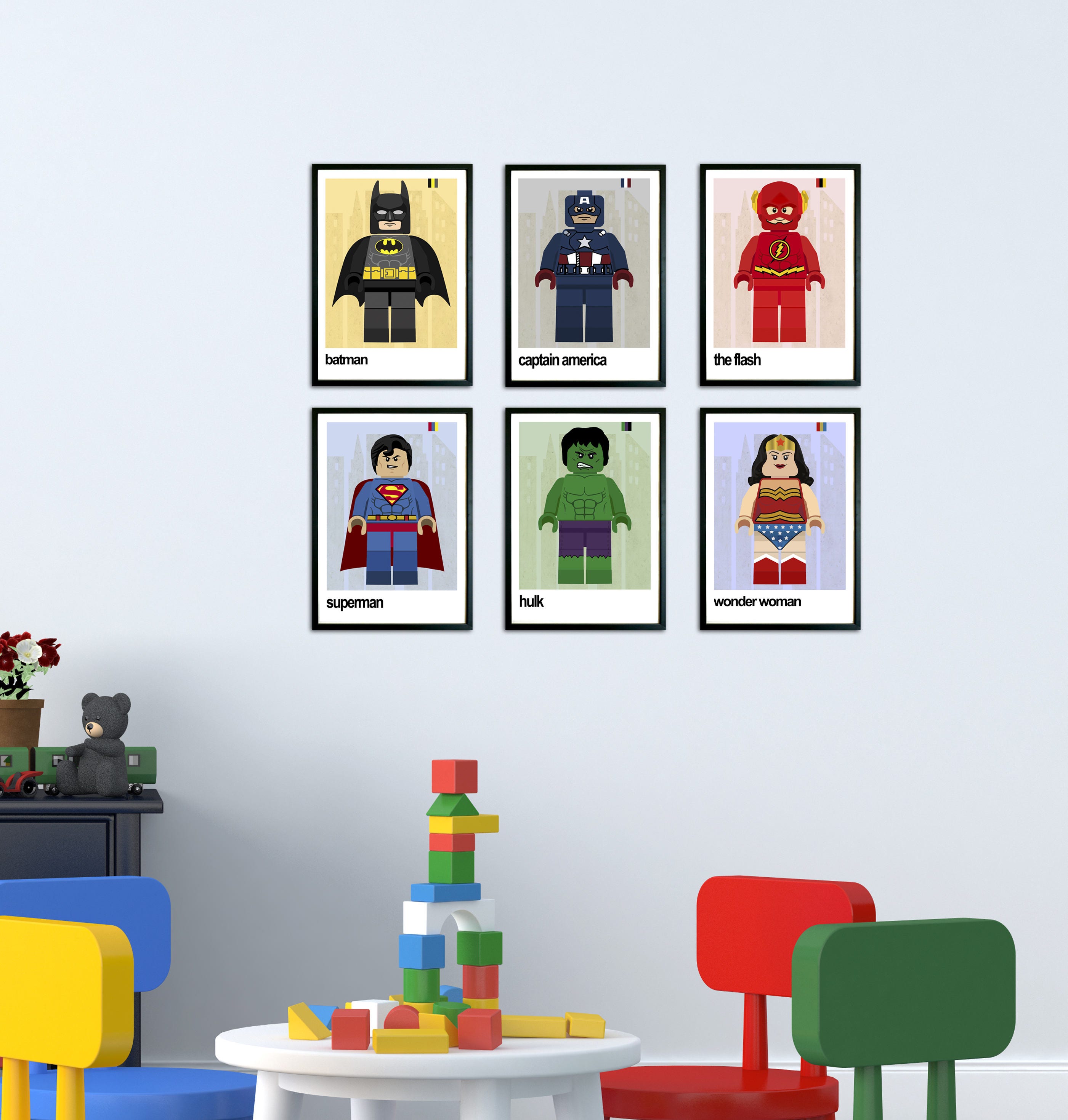 Superhero Wall Art Set Set of 6 Prints Superhero Wall Art | Etsy