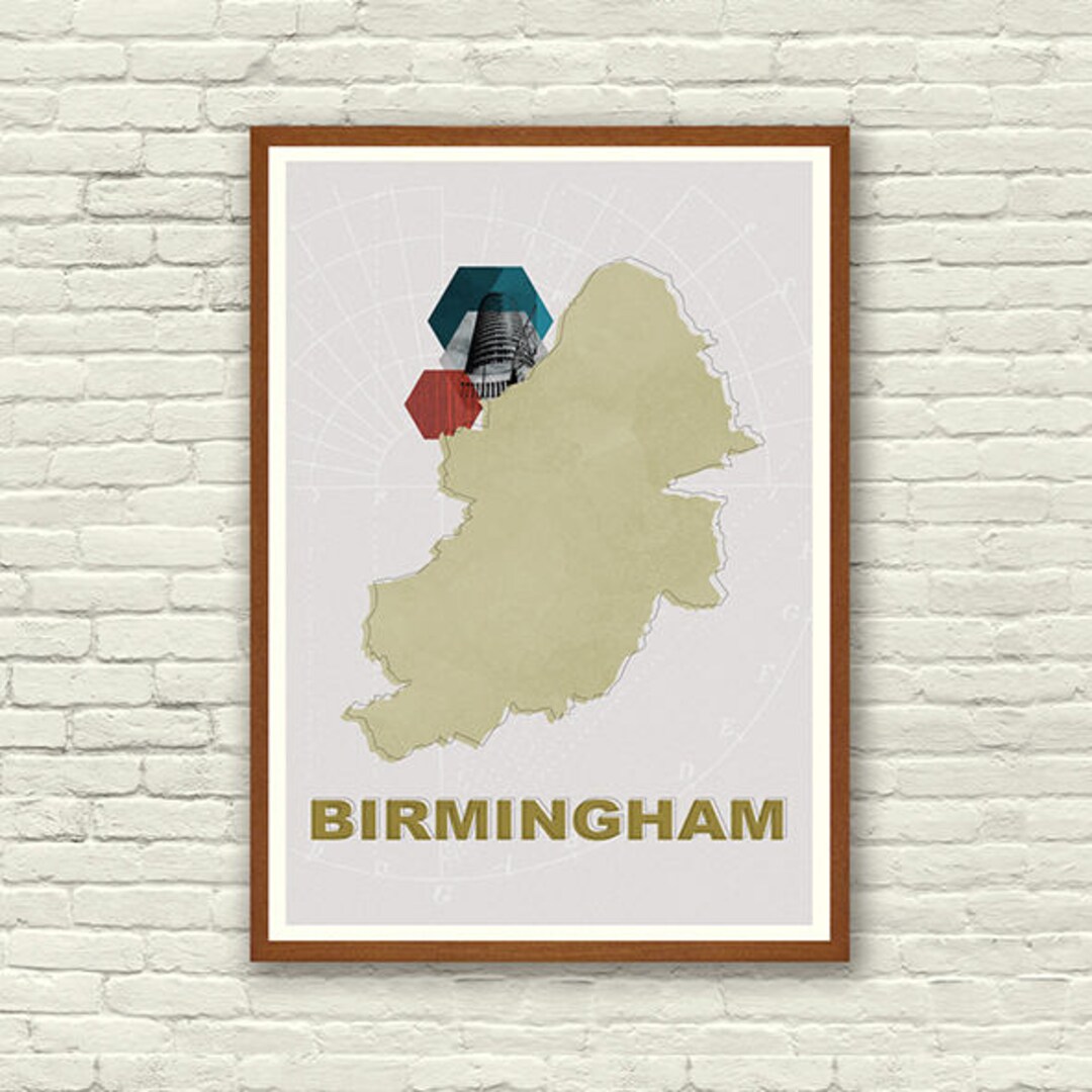 Printable Art, Birmingham City Map, Mid Century Modern Print, City Map ...
