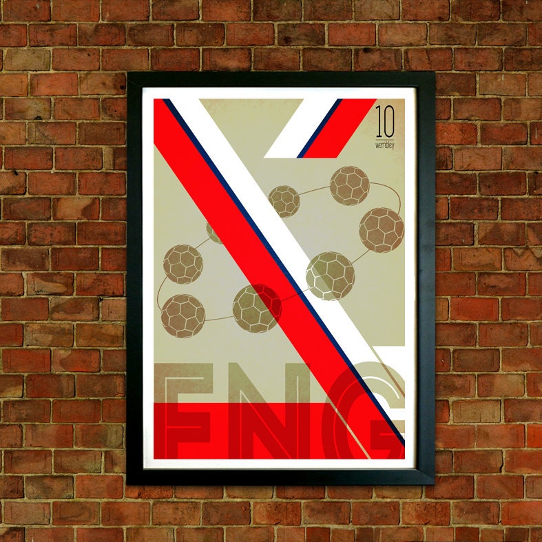 England Football Print - England Football Club Poster, Mid Century Art ...