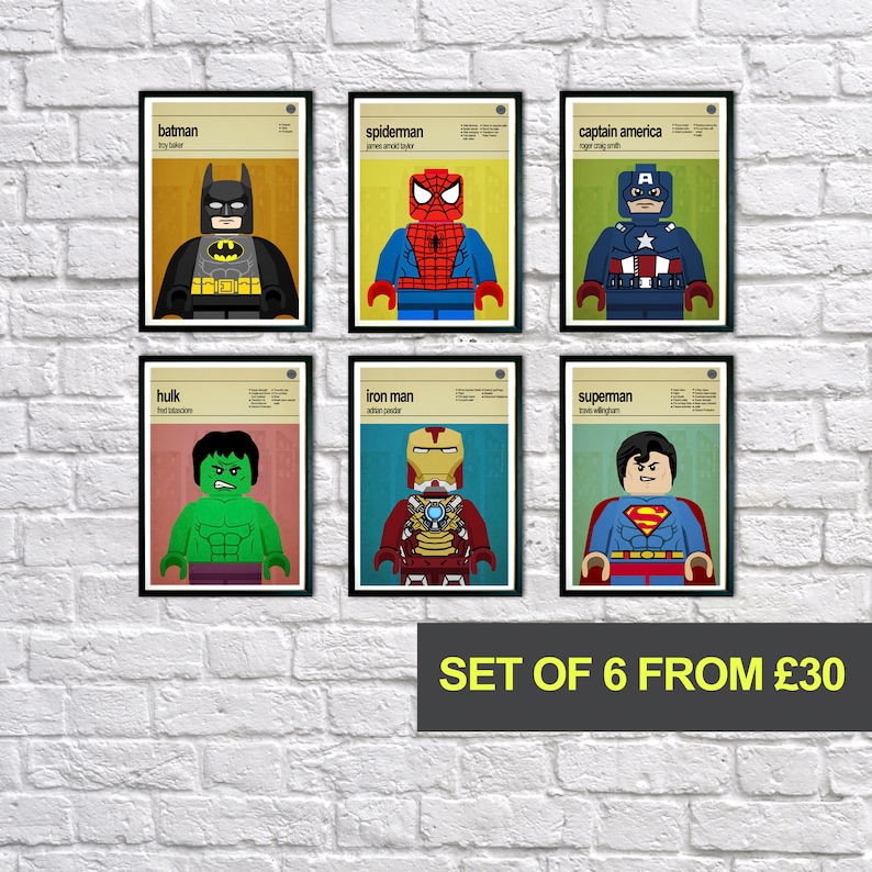 Superhero Wall Art Set of 6 Prints Boys Room Decor - Etsy UK