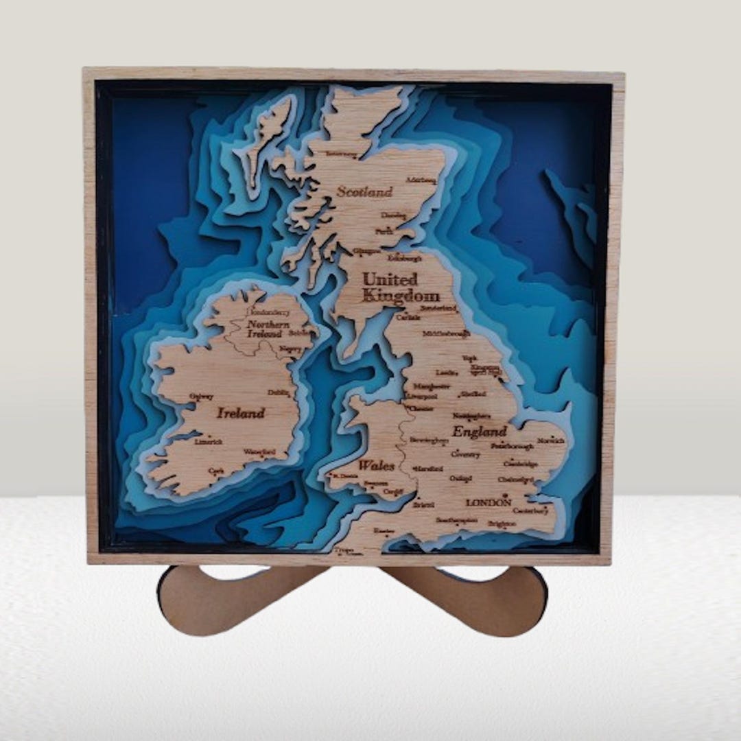 Square Digital 3D Map of United Kingdom, 7 Layer Panel, United Kingdom ...