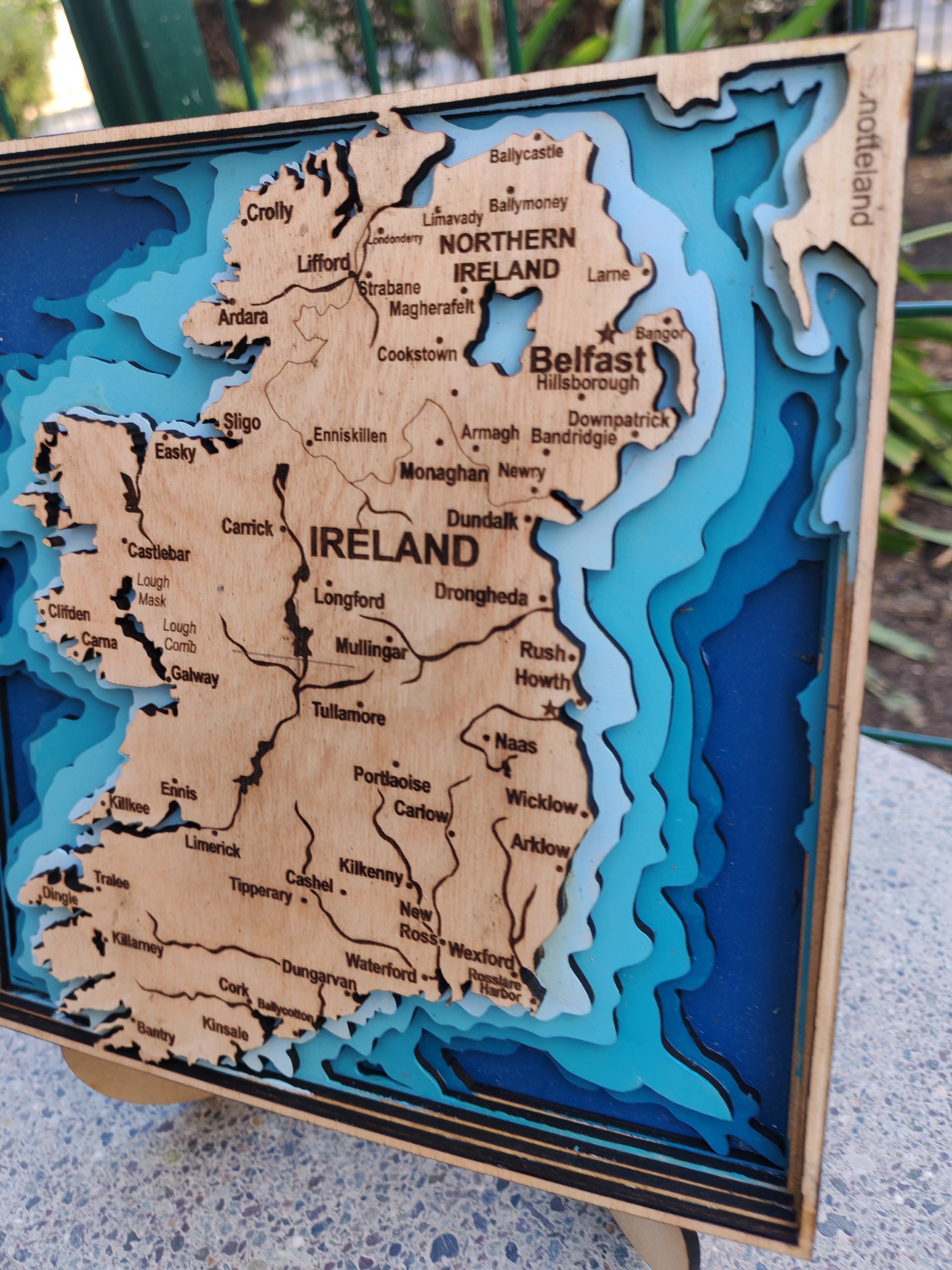 Square Digital 3D Map of the Ireland, 6 Layer Panel, Laser Cut File,3d ...