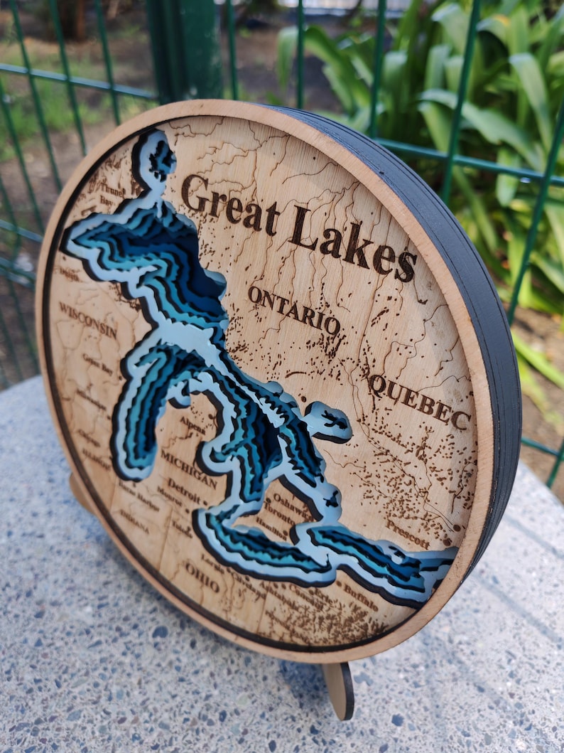 Digital 3D Map of the Great Lakes, 6 Layer Panel, Laser Cut File,3d ...