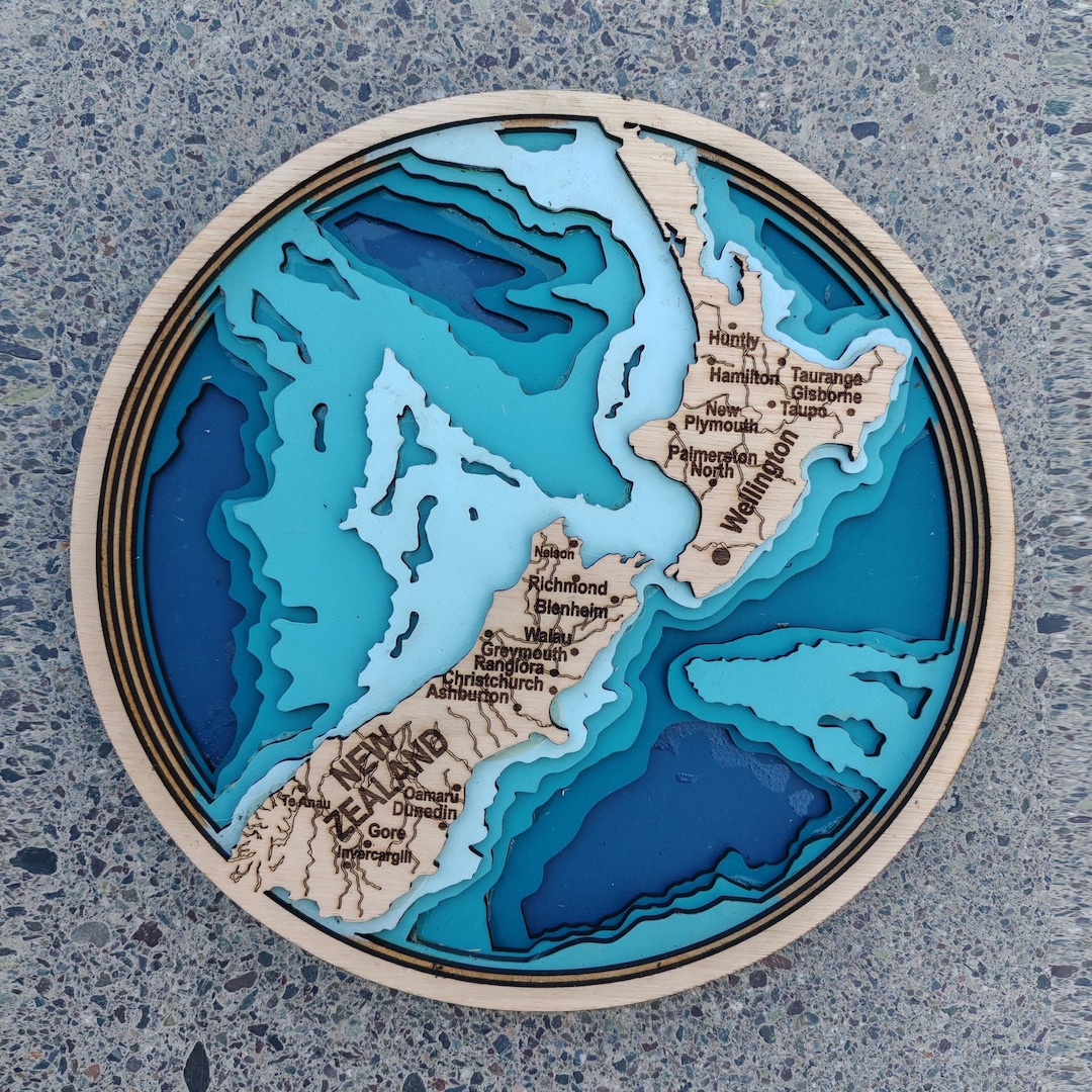 Digital 3D Map of the New Zealand,6 Layer Panel,laser Cut File,3d Wood ...