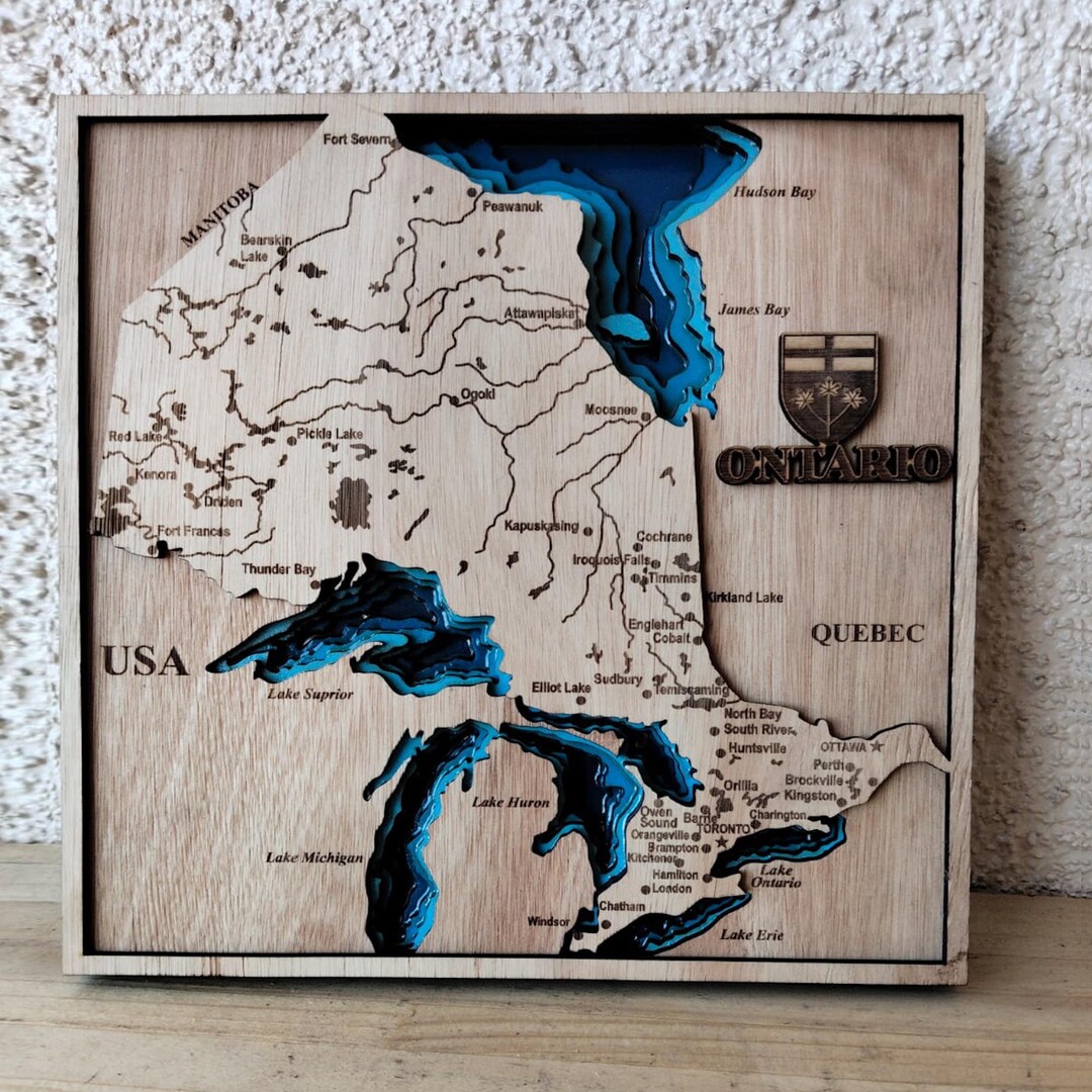 Square Digital 3D Map of the Ontario Province, 6 Layer Panel, Laser Cut ...