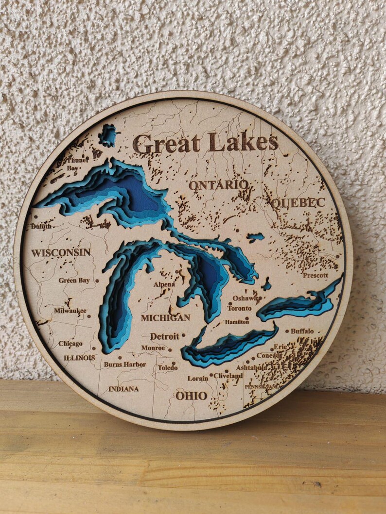 Digital 3D Map of the Great Lakes, 6 Layer Panel, Laser Cut File,3d ...
