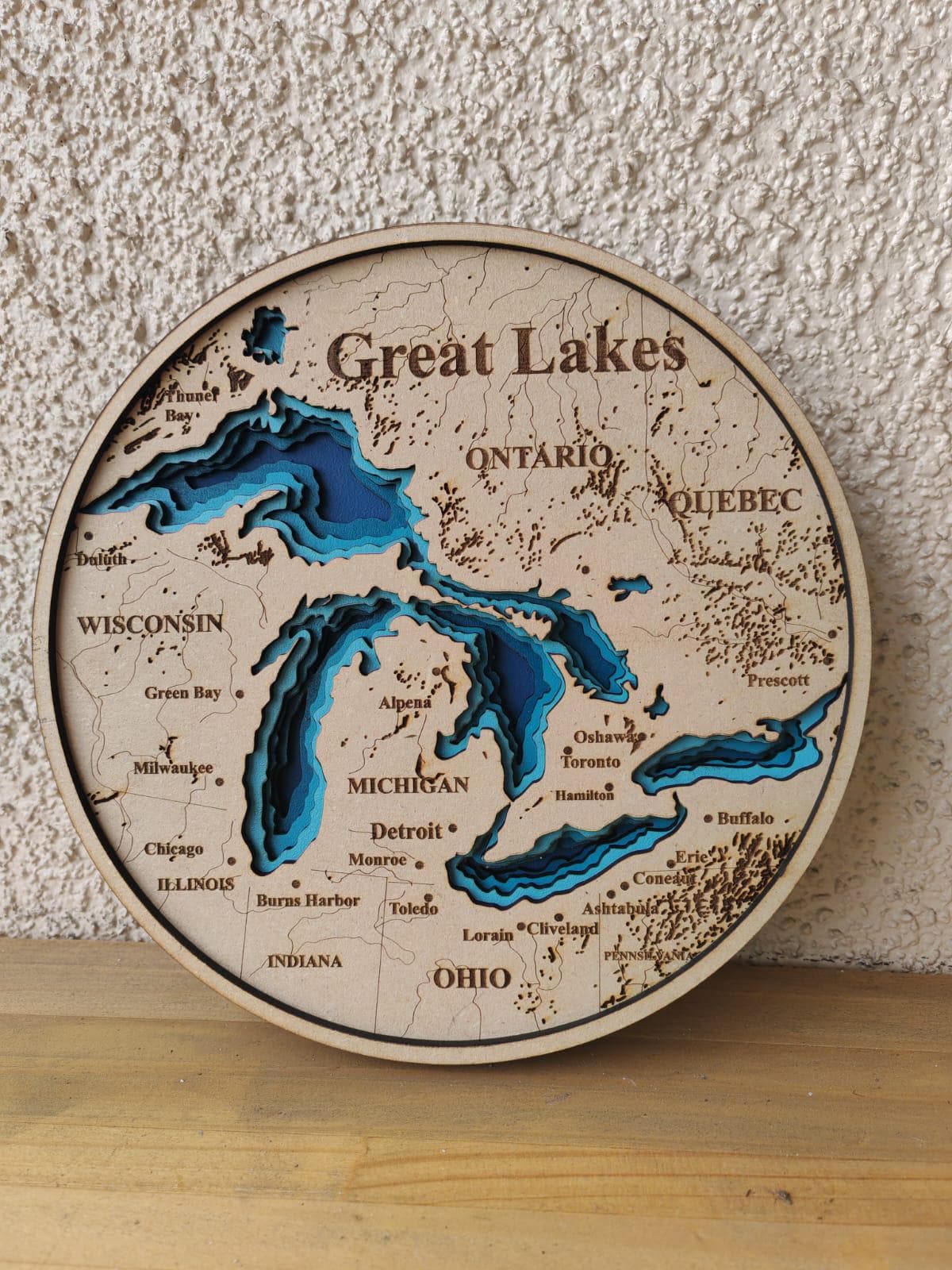 Digital 3D Map of the Great Lakes, 6 Layer Panel, Laser Cut File,3d ...