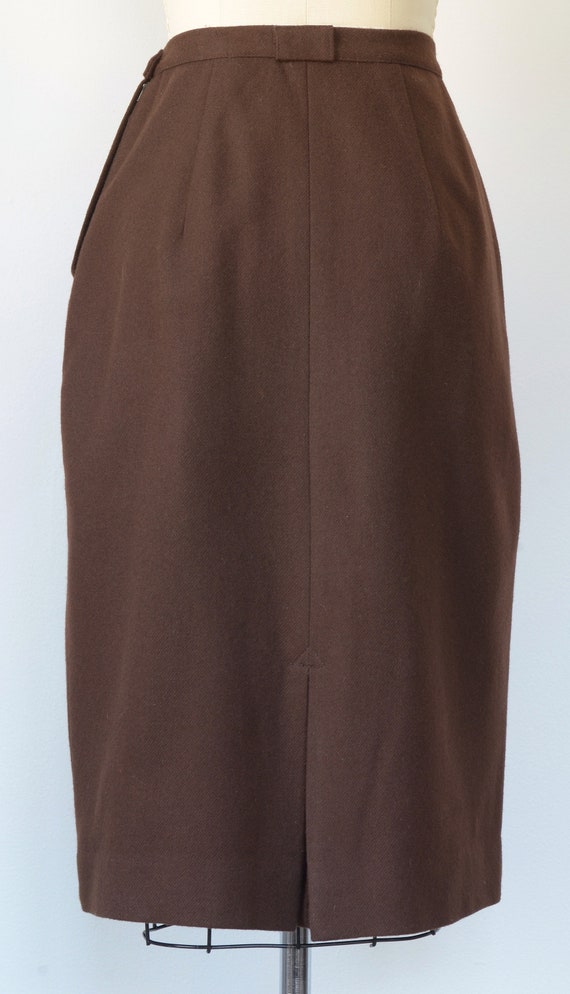 Vintage 1950s-60s || 'Cassia' || Brown Wool Skirt wit… - Gem