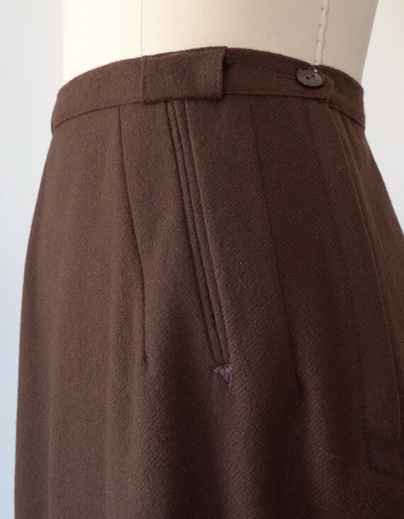 Vintage 1950s-60s || 'Cassia' || Brown Wool Skirt wit… - Gem