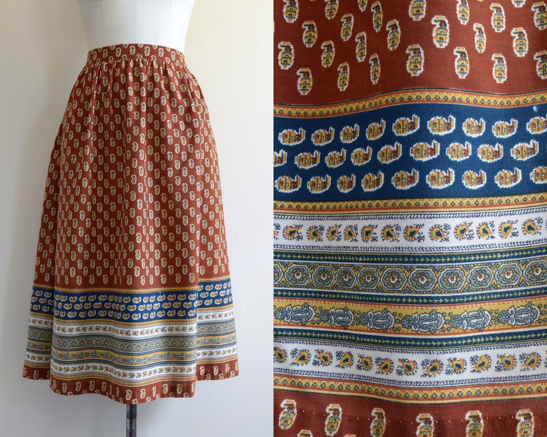 Vintage 1970s || 'lakshmi' || Rust-colored Skirt With Abstract ...