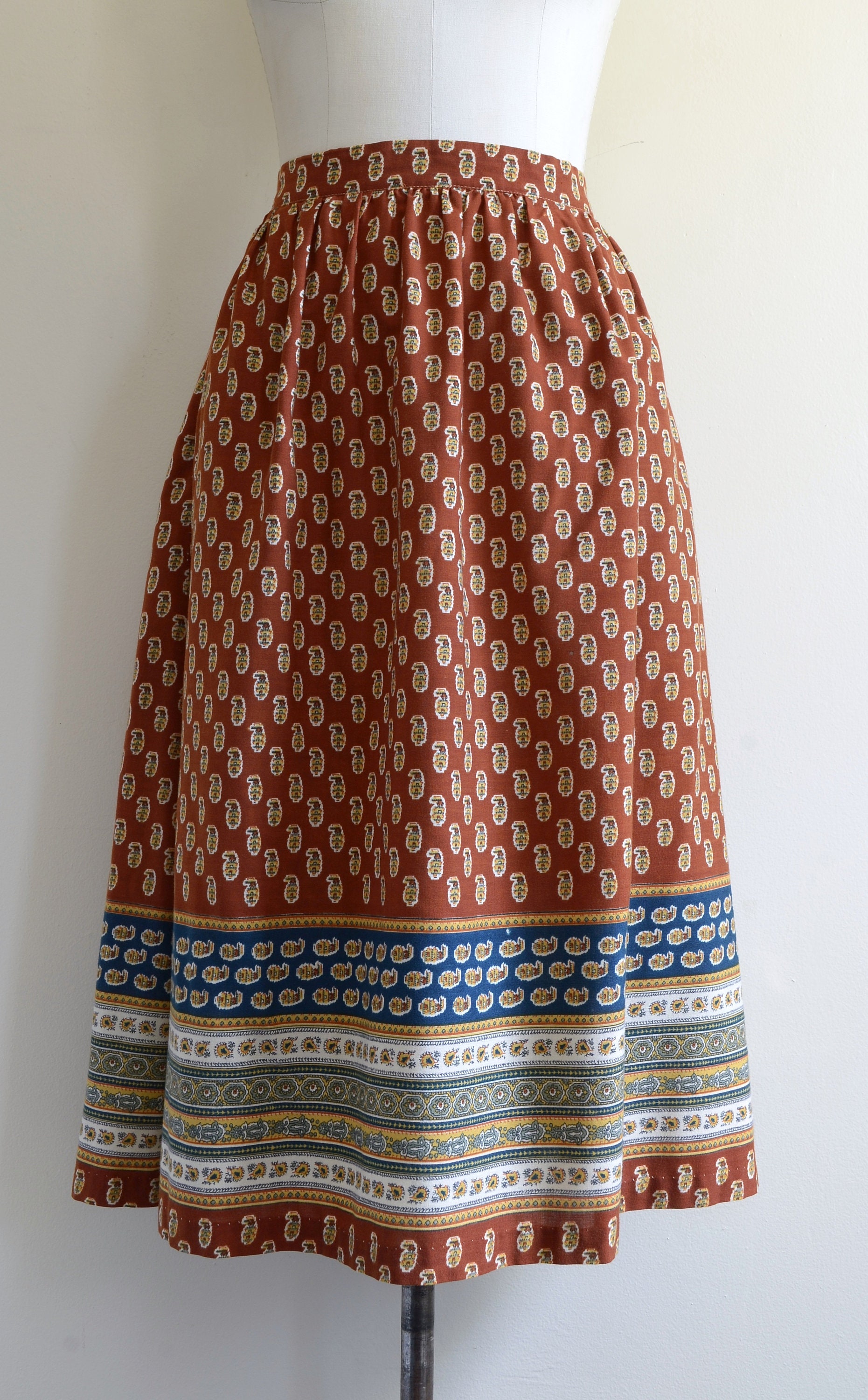 Vintage 1970s || 'lakshmi' || Rust-colored Skirt With Abstract ...