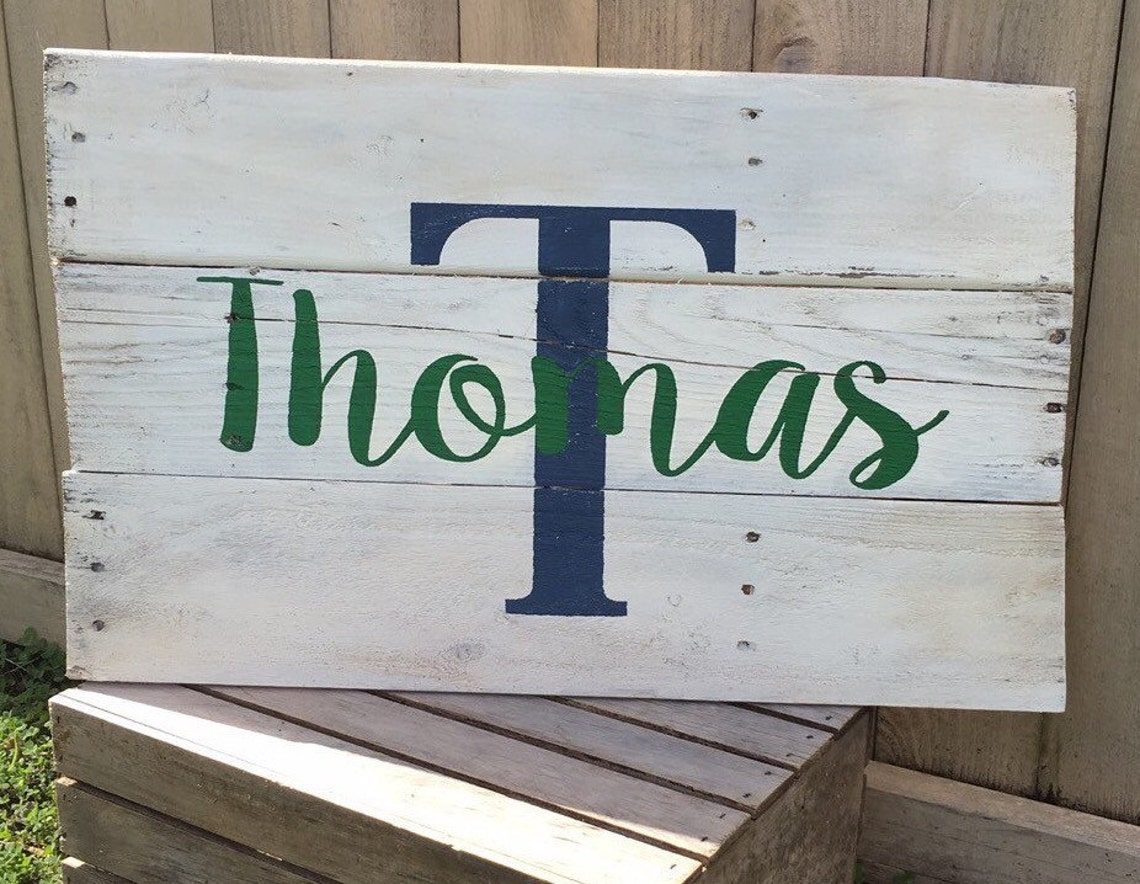 Rustic Large Nursery Baby Name Monogram Hand Painted Reclaimed - Etsy