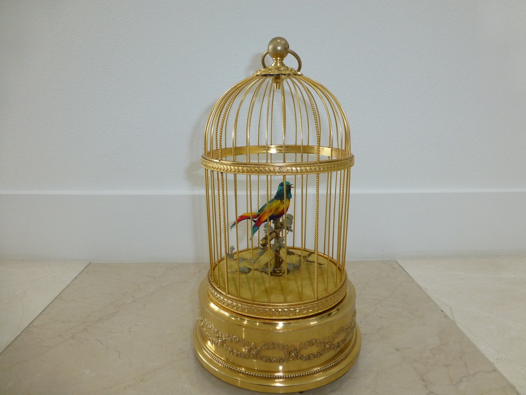 Vintage French Bontems Singing Bird Cage Music Box Automaton Gold Gilt ...