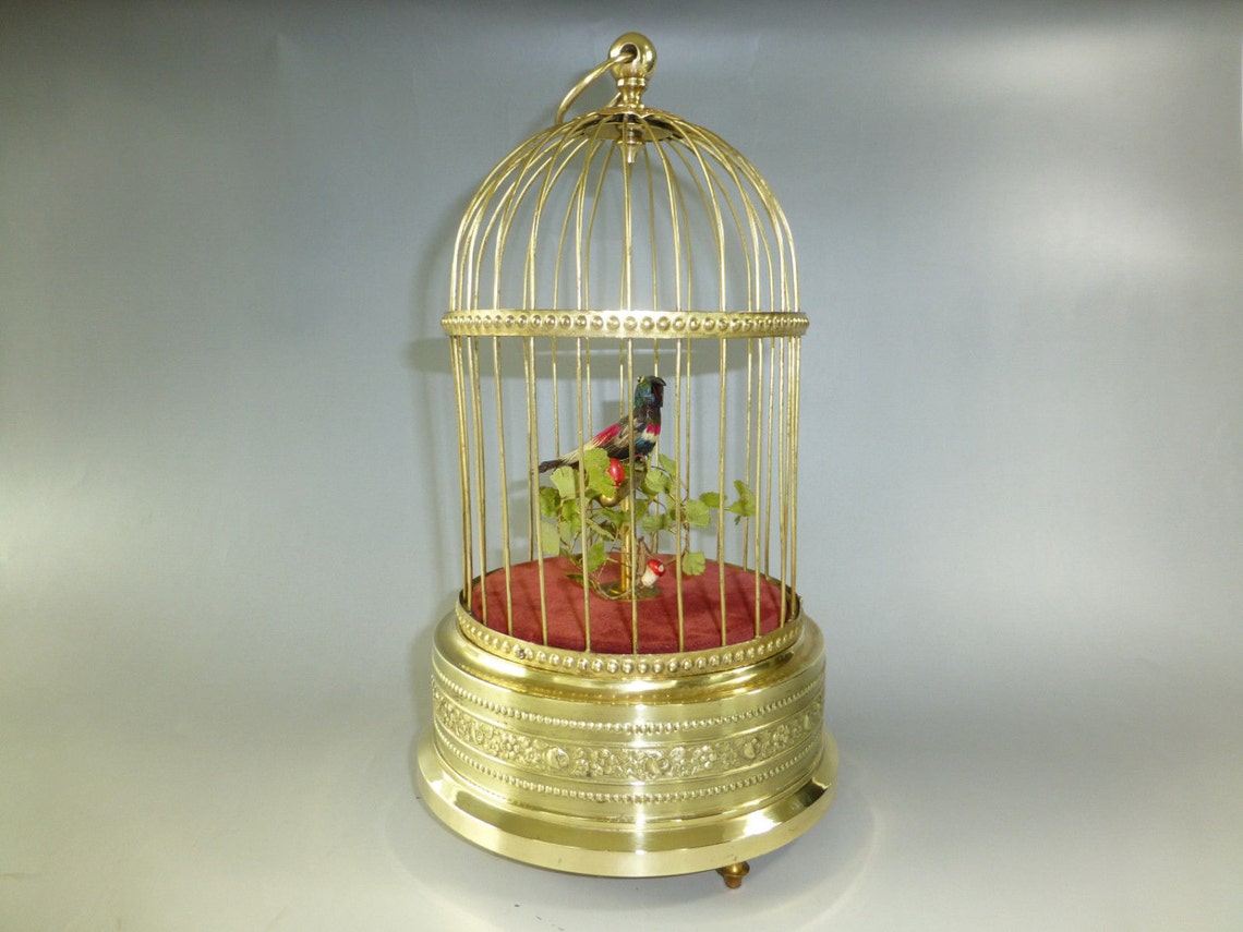 Rare Antique German Real Hummingbird Feathers Singing Bird Cage ...