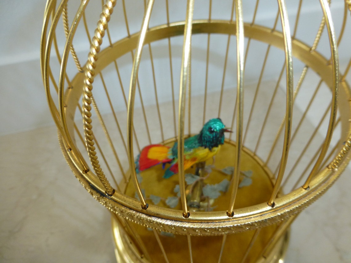 Vintage French Bontems Singing Bird Cage Music Box Automaton Gold Gilt ...