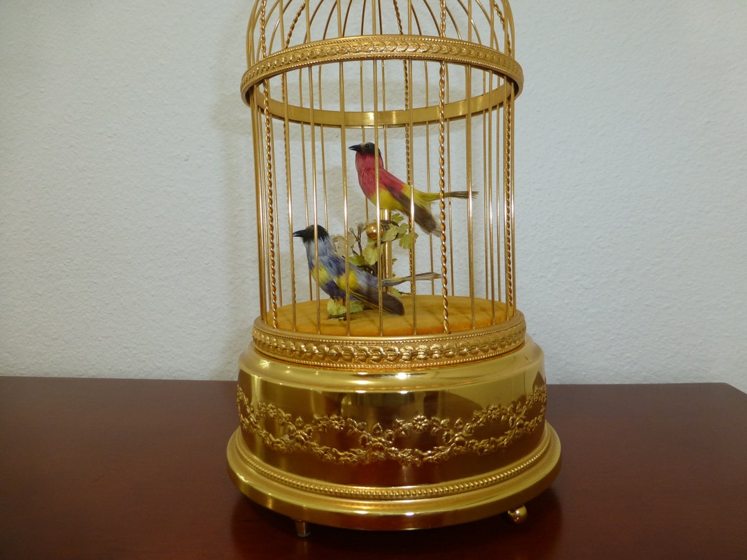 Vintage Swiss Reuge Singing Bird Cage Musical Automaton Gold Gilt Cage ...