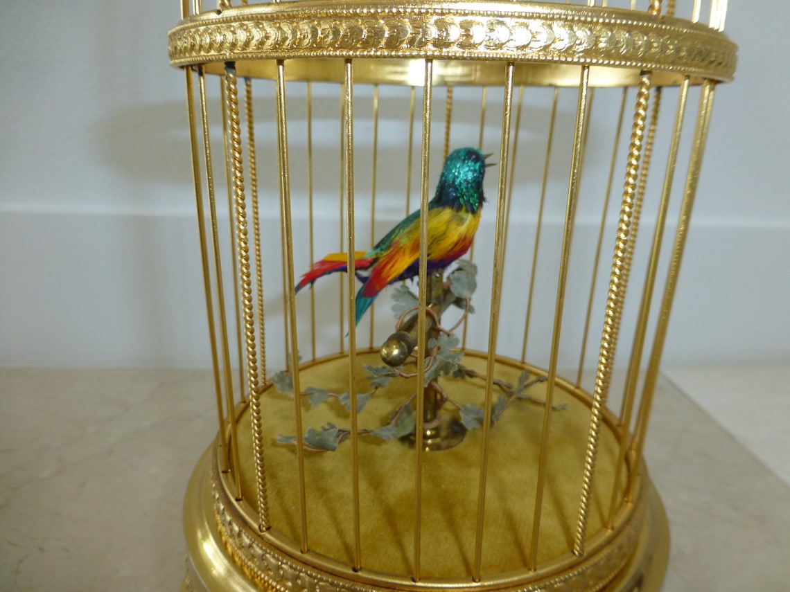 Vintage French Bontems Singing Bird Cage Music Box Automaton Gold Gilt ...